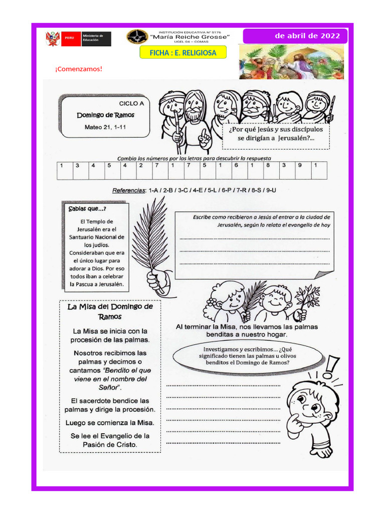 FICHA de RELIGION, SEMANA 4 - Abril | PDF