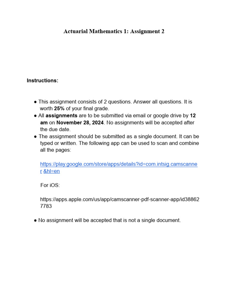 Actuarial Mathematics 1 - Assignment 2 SEM 1 24 - 25 | PDF | Interest ...