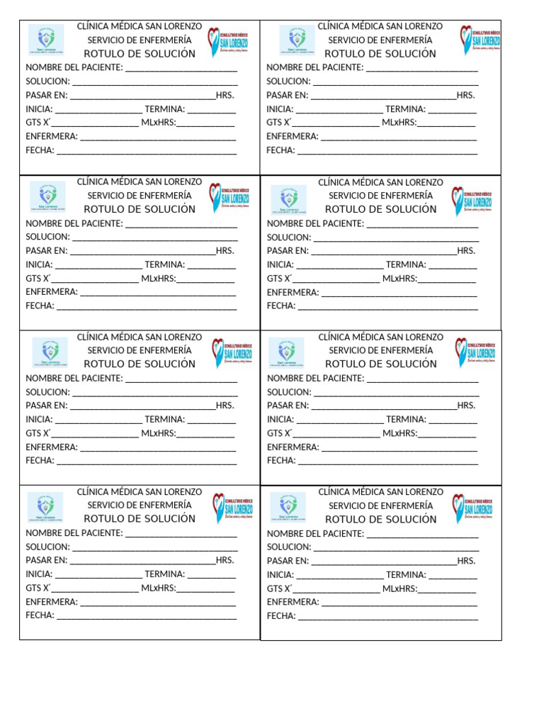 Rotulos de Solucion | PDF | Enfermería | Cuidado de la salud