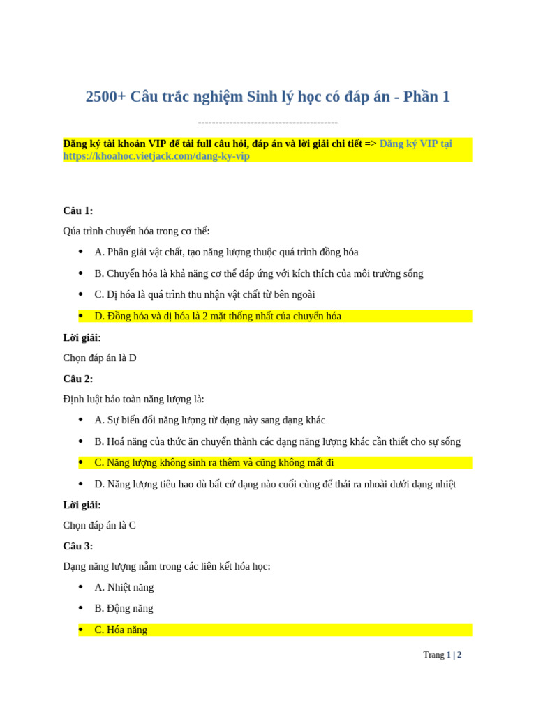 2500-cau-trac-nghiem-sinh-ly-hoc-co-dap-an-phan-1_2024_12_04 | PDF