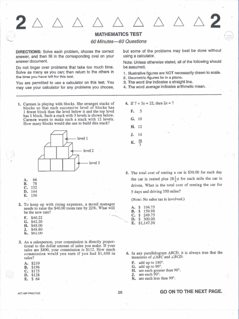 Act Practice Test Math 1 | PDF