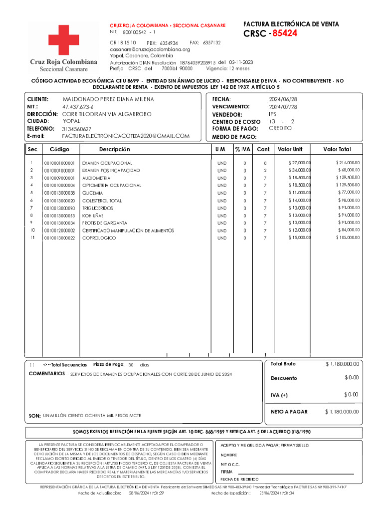 CRSC-85424 Asaderos y Restaurante La Cotiza Junio 2024 | PDF | Pagos | Servicios (economía)