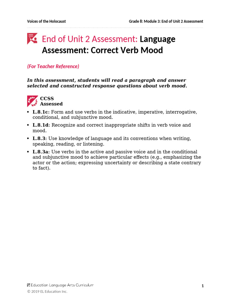 G8m3u2 - Modulelessons - End of Unit 2 Assessment 0220 | PDF | Sentence ...