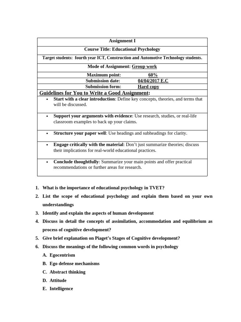 Importance of Educational Psychology in TVET | PDF | Educational ...