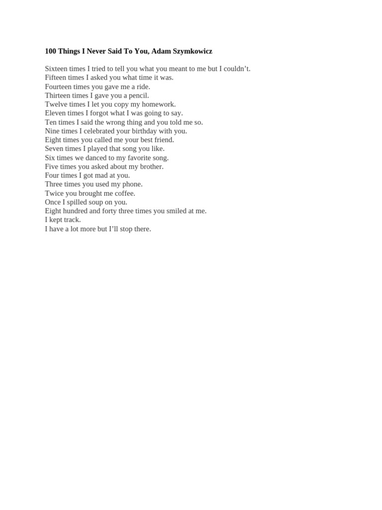 100 Things I Never Said To You, Monologue | PDF