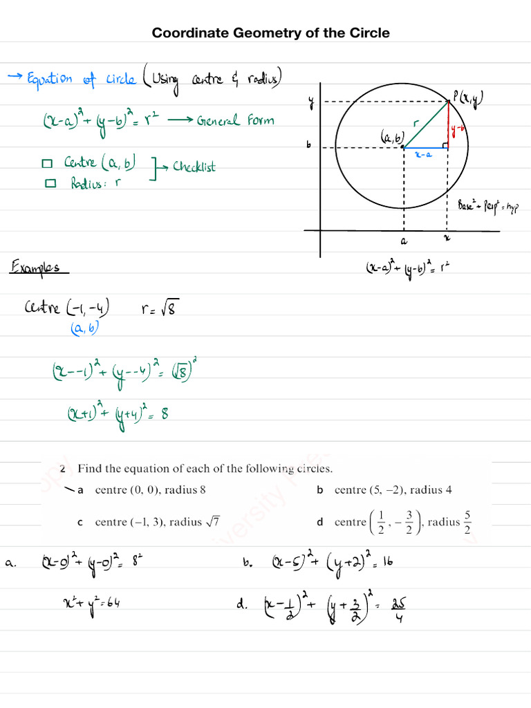 Coordinate Geometry of A Circle | PDF | Euclidean Geometry | Geometric ...
