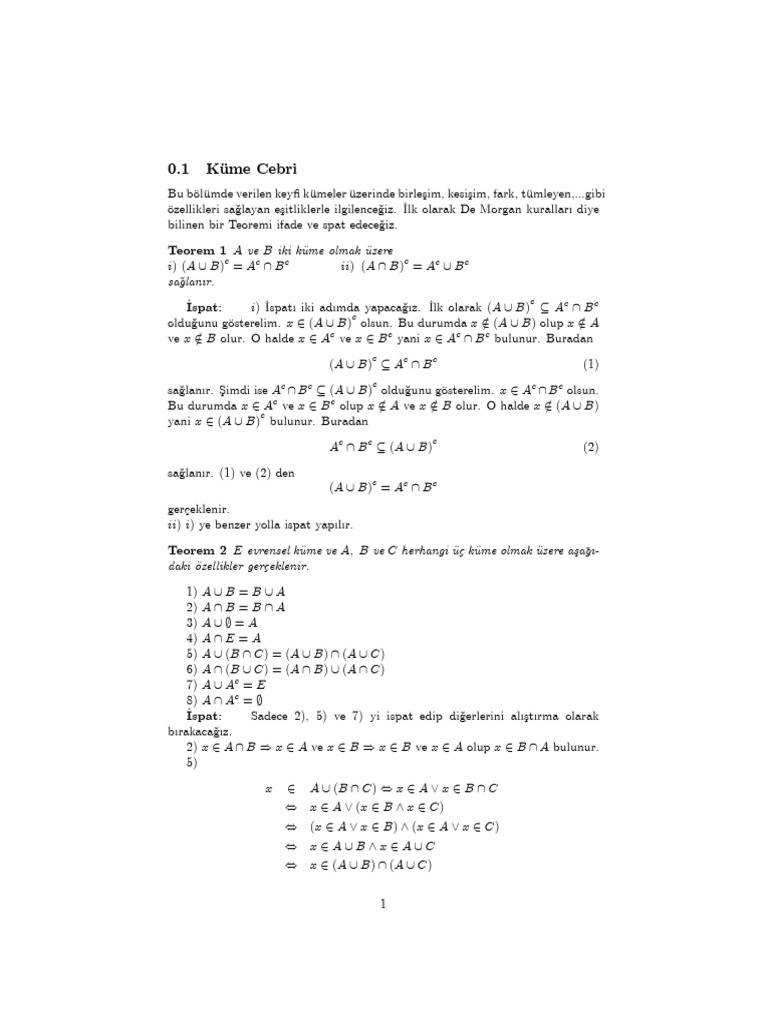 Kümeler Cebri | PDF