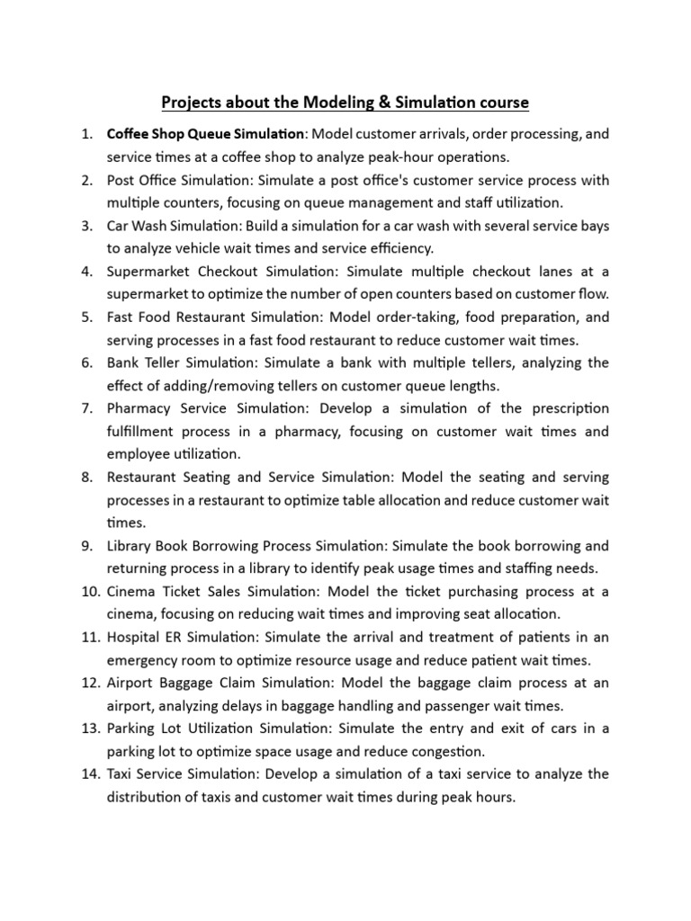 Projects points about the Modeling | PDF | Simulation | Point Of Sale