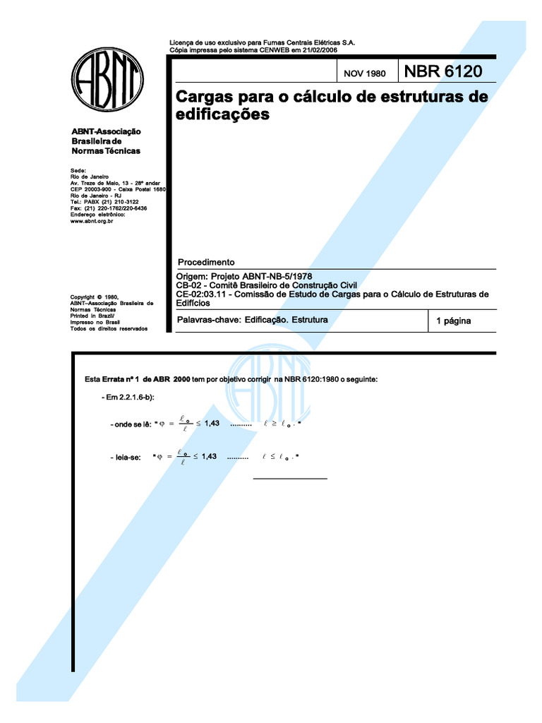 NBR-6120 - Cargas para o Cálculo de Edificações | PDF