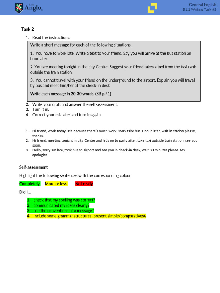 B1.1 Writing Task 2 | PDF