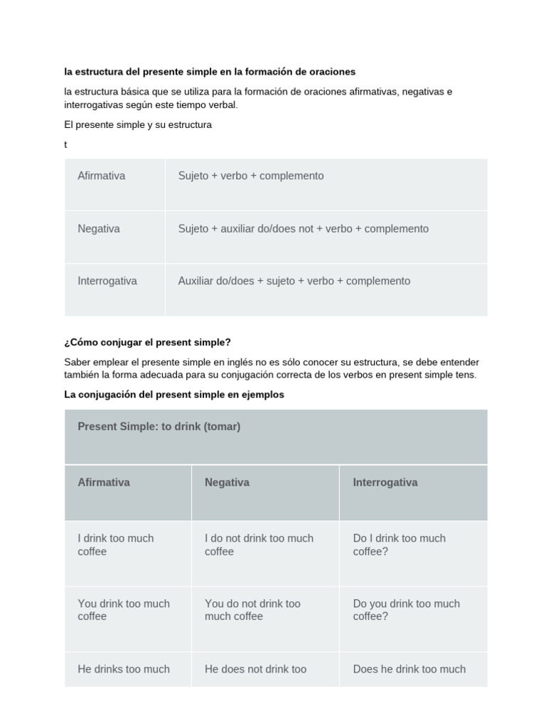 La Estructura Del Presente Simple en La Formación de Oraciones | PDF ...