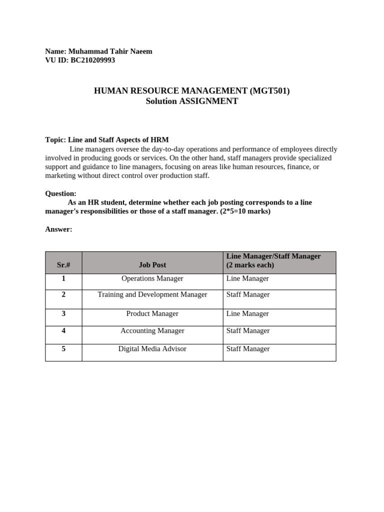 MGT501 Solution 1 | PDF