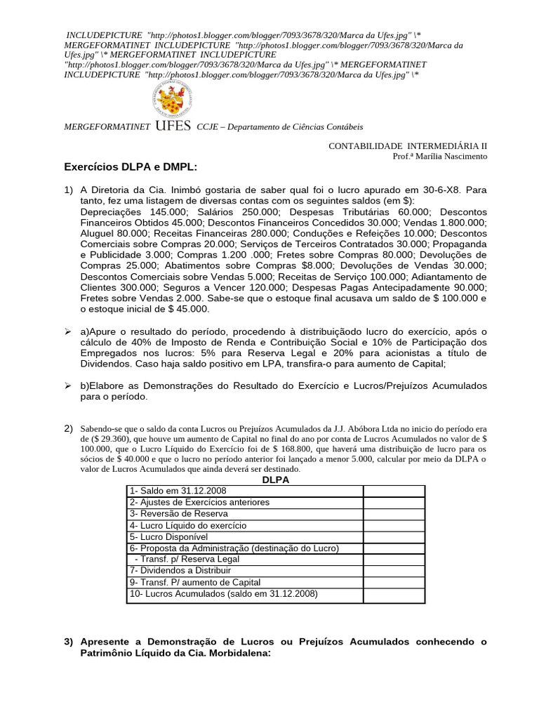 Atividades - DLPA e DMPL | PDF | Capital próprio (finanças) | Dividendo