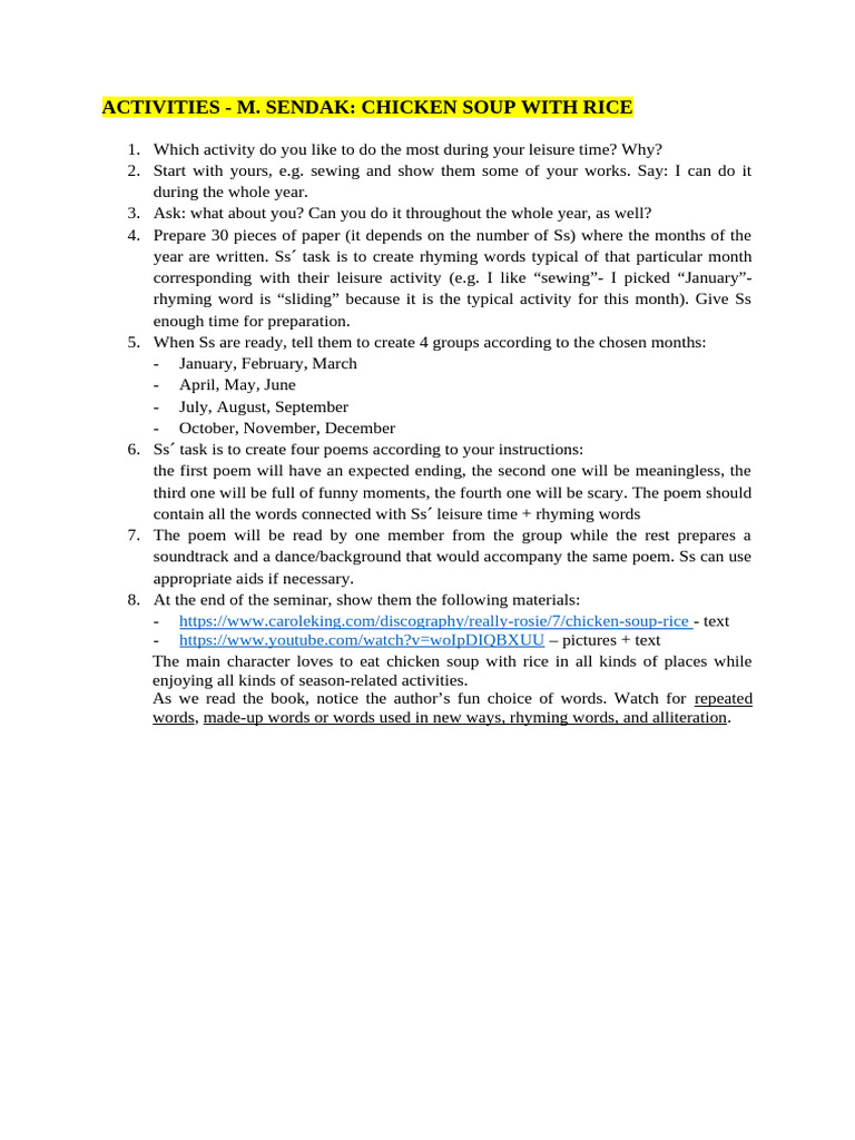 Activities Inspired by Chicken Soup Poem | PDF