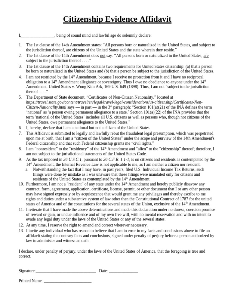 13-Point National Affidavit (J.Kacarab) | PDF | Citizenship | Public Law