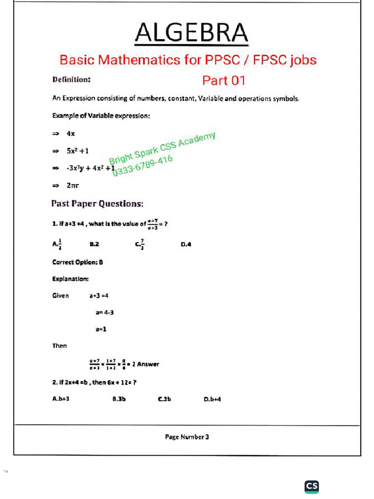 Basic Math For PPSC | PDF