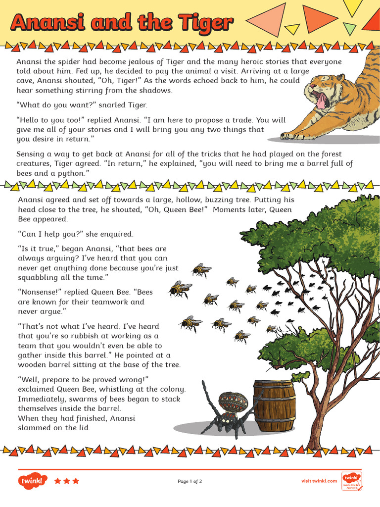Anansi The Tiger Differentiated Reading Comprehension Activity Higher ...