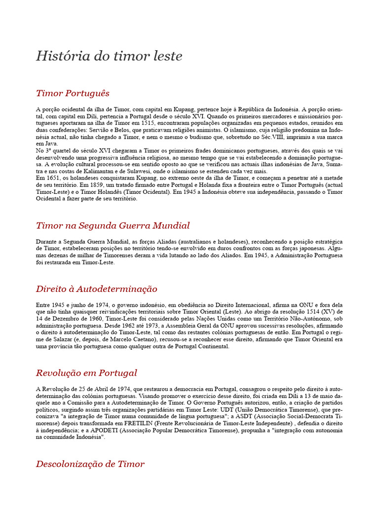 História Do Timor Leste | PDF | Timor Leste | Portugal