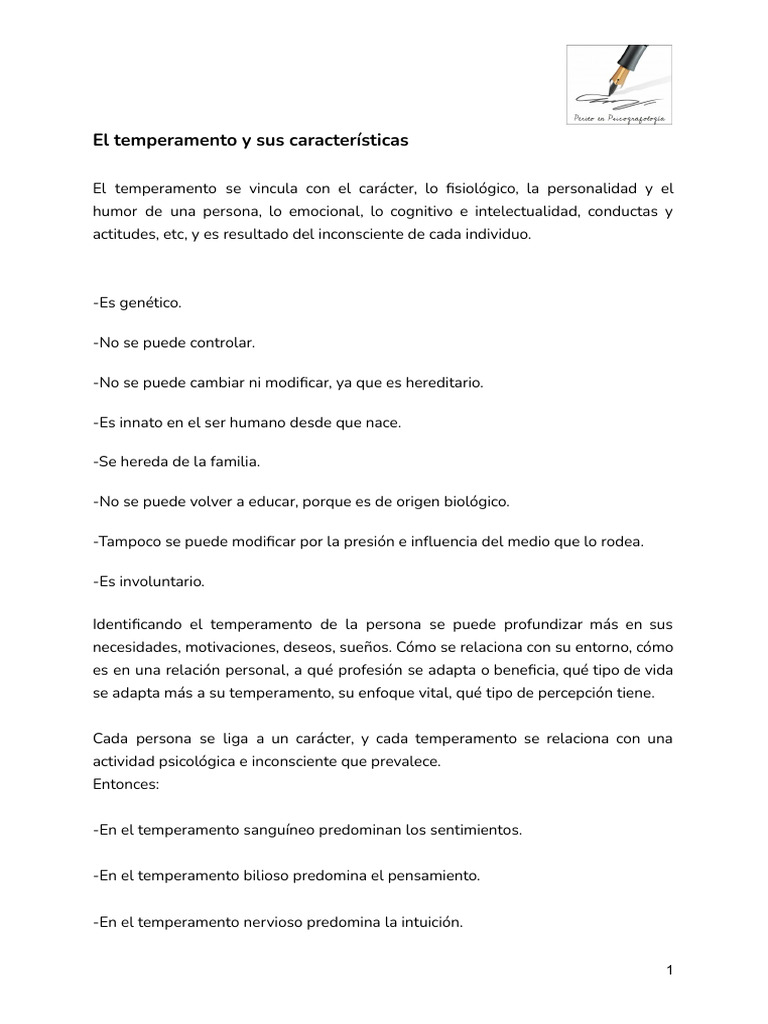 El Temperamento y Sus Características | PDF | Temperamento | Las emociones