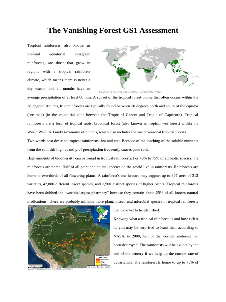 The Vanishing Forest GS1 Assessment | PDF | Rainforest | Tropics
