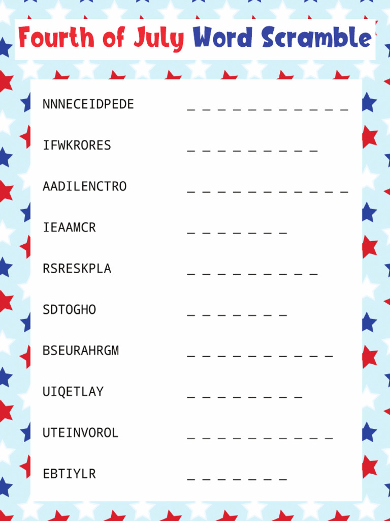 Fourth of July Word Scramble Color | PDF