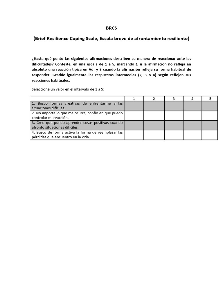 BRCS Brief Resilience Coping Scale | PDF