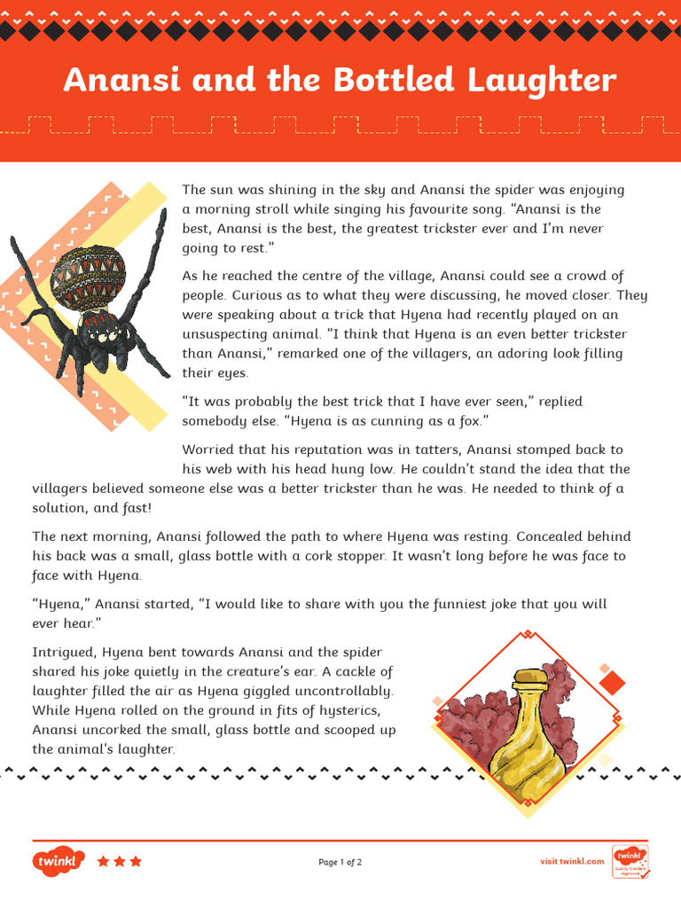 Anansi The Bottled Laughter Differentiated Reading Comprehension ...