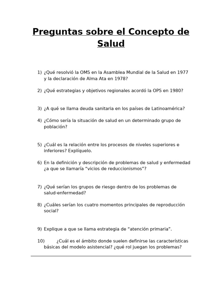 Preguntas Sobre El Concepto de Salud | PDF | Vida