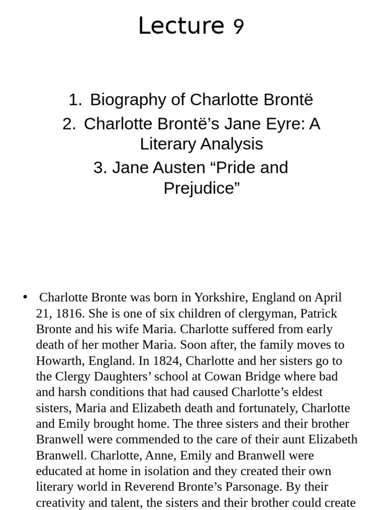 Lecture - Bronte. J.Austen | PDF | Charlotte Brontë | Mr. Darcy