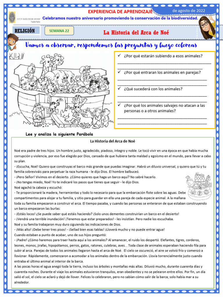 FICHA - RELIGION. La Historia de Noé | PDF | Noé | Arca de Noé