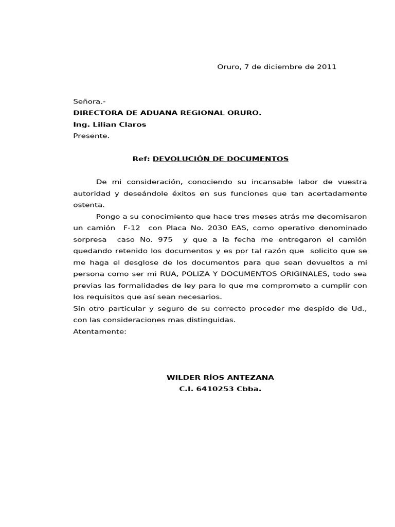 Carta de Devolución de Documentos | PDF