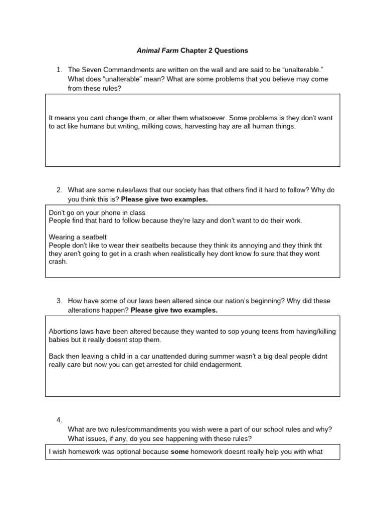 Animal Farm Chapter 2 Questions | PDF