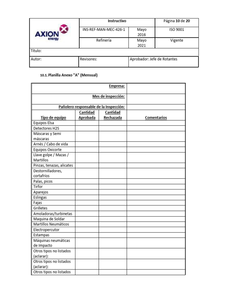 Check List de Control de Herramientas y Equipos en Pañol | PDF | Bienes ...