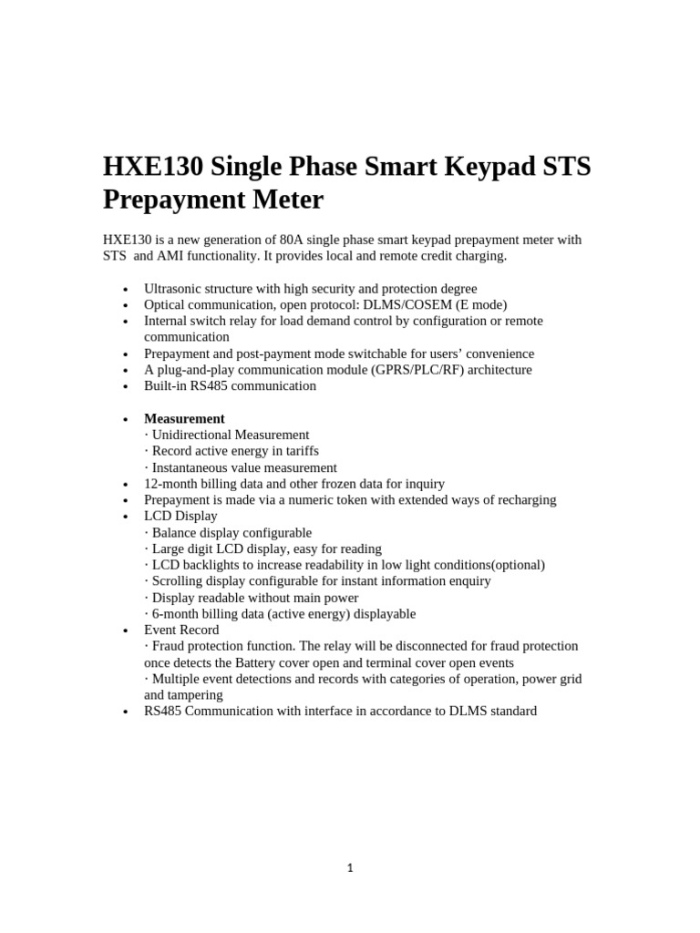 HXE130 Prepayment Electricity Meter | PDF