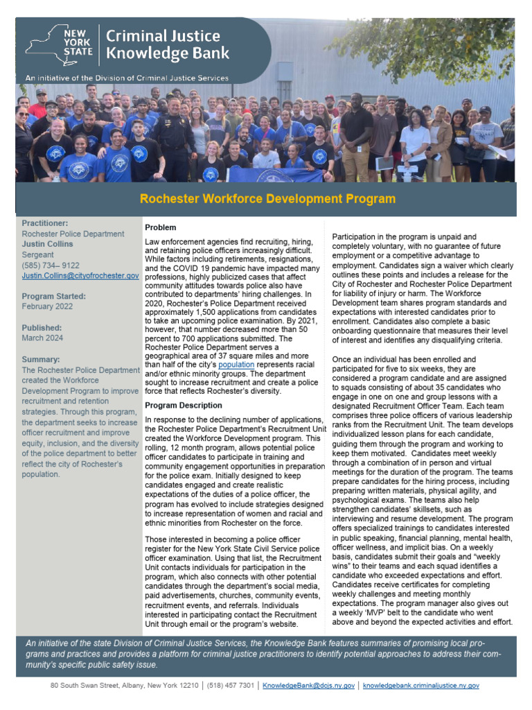 Rochester Police Workforce Development Program | PDF | Recruitment ...