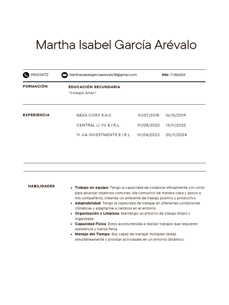 Currículum Vitae CV Minimalista Profesional Blanco y Negro | PDF