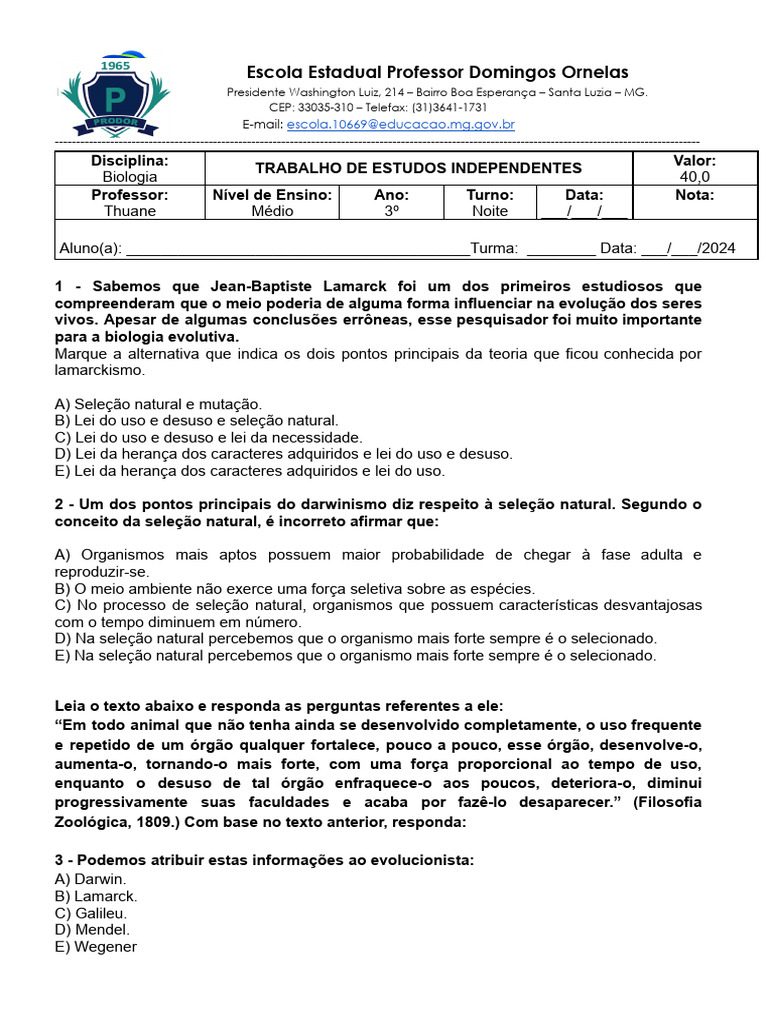 Prova Ei Prodor 3º Ano Sistemas | PDF | Rim | Sistema urinário