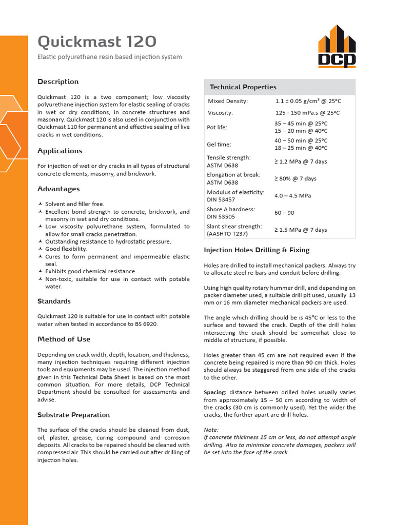 Quickmast 120_TDS | PDF | Concrete | Drilling