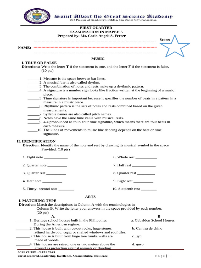 MAPEH 5 First Quarter 1.1 | PDF | Rhythm | Psychological Resilience