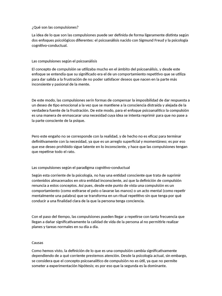 Definición y causas de compulsiones | PDF | Psicoanálisis | Mente ...