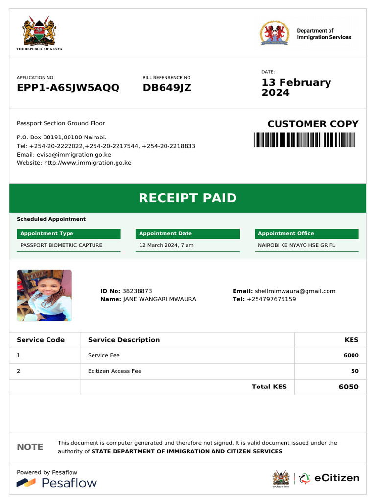 Passport Biometric Appointment Receipt | PDF | Passport | National Security