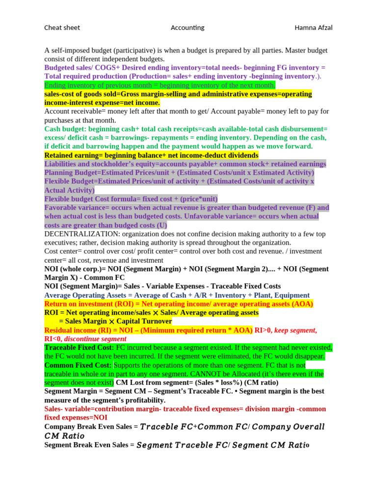Accounting Final Cheat Sheet | PDF | Retained Earnings | Inventory