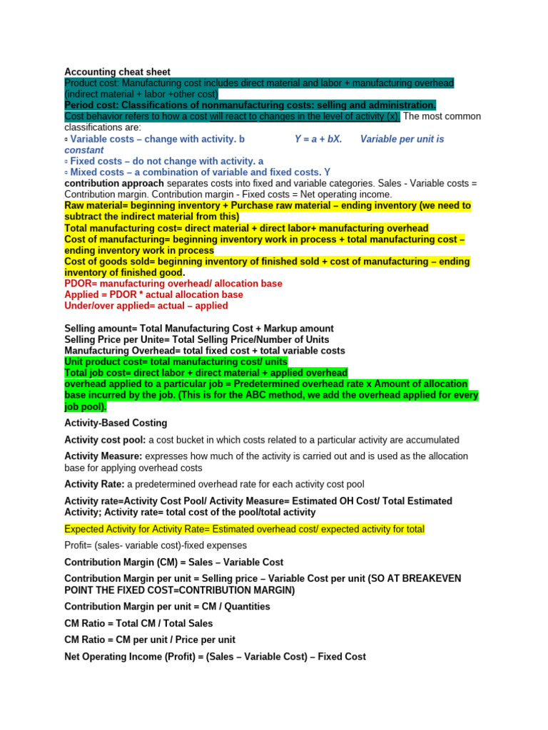 Accounting Cheat Sheet | PDF | Inventory | Marketing