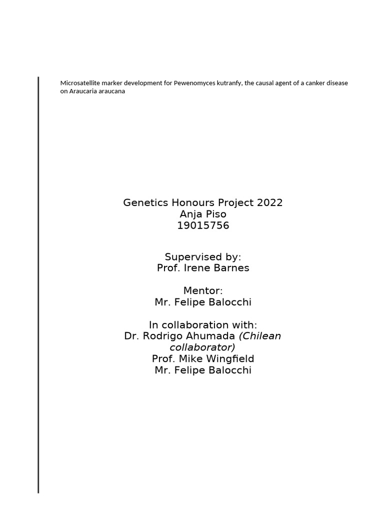 Anja Project Proposal | PDF | Microsatellite | Genetic Marker