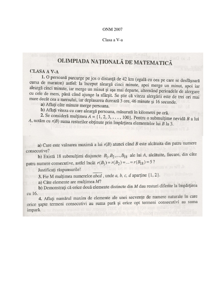 ONM Cls 5 Subiecte | PDF