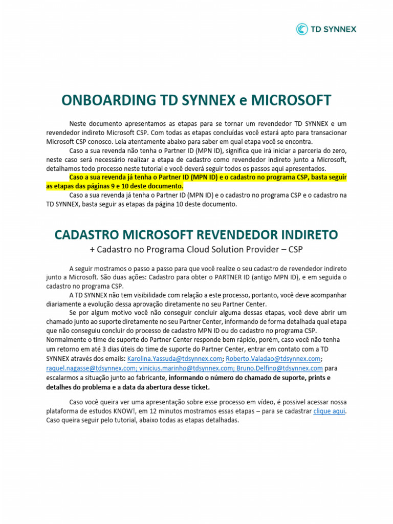 Onboarding TD Synnex e Microsoft CSP v8 | PDF | Informática