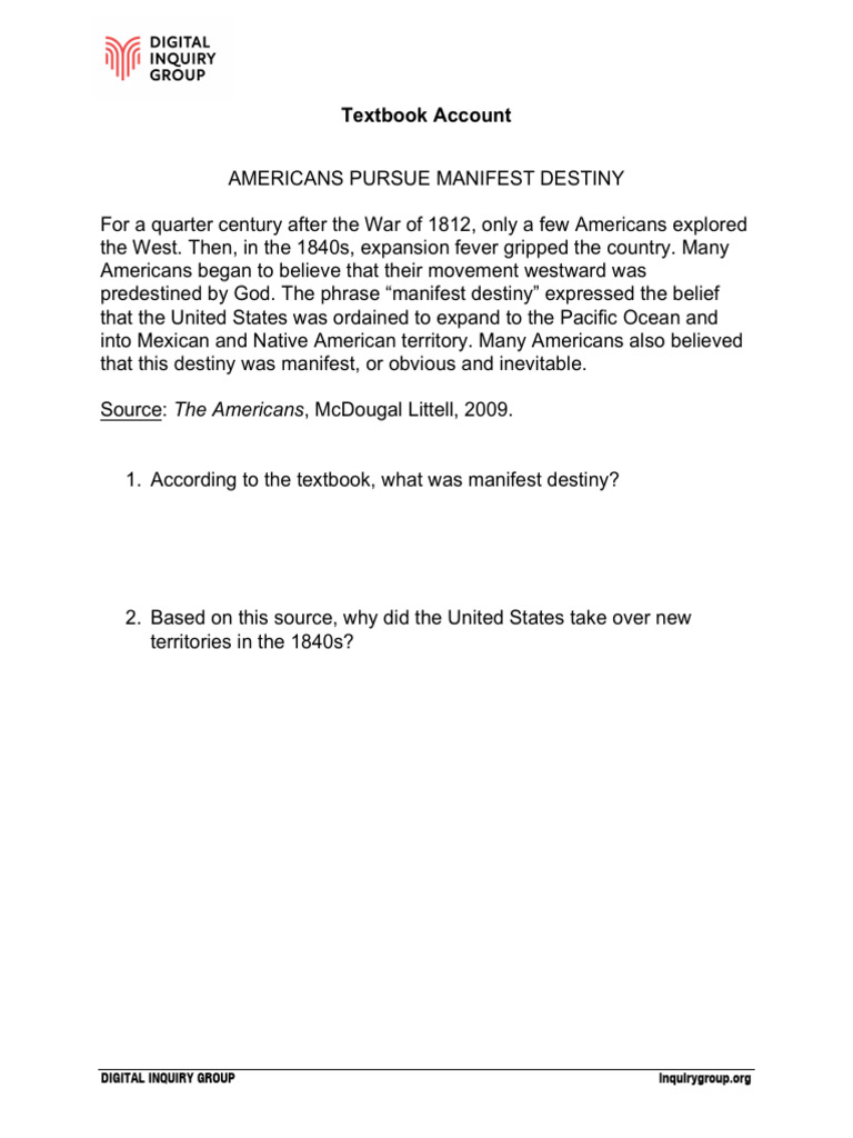 Manifest Destiny Student Materials | PDF | Whig Party (United States ...