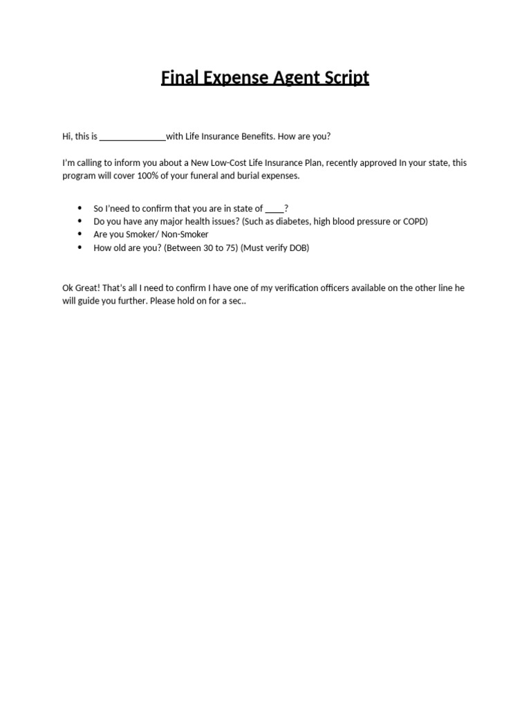 Final Expense Agent Script | PDF