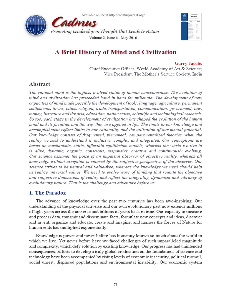 A Brief History of Mind and Civilization | PDF | Mind | Thought