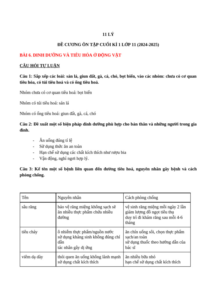 11 Lý - Đề cương sinh HK1 | PDF